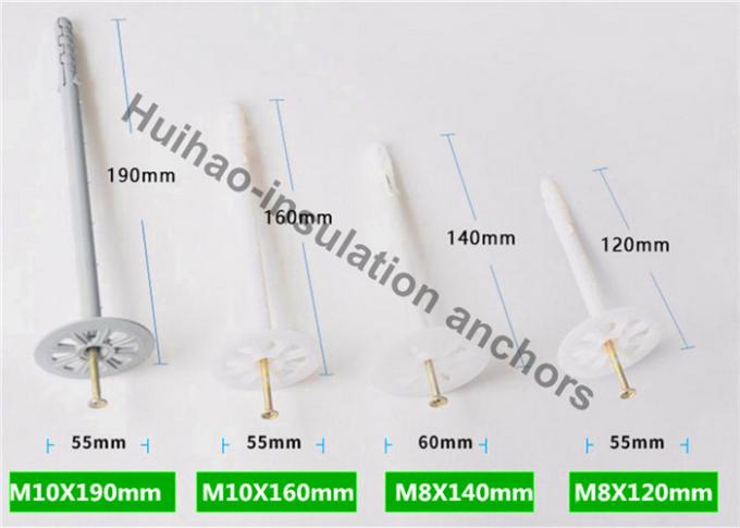 M8X120mm Nylon Frame Fixing Anchors , Plastic Fixing Pins with Nail Inside