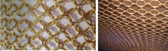 2MM Dia 20mm OD Golden Color Metal Ring Mesh Fabric For Hotel Metallic ...