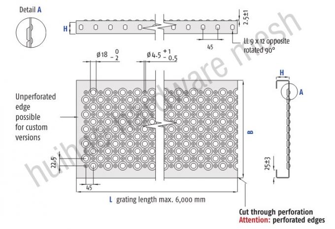 Drainage Channel Perforated O Hole Grip Strut Grating